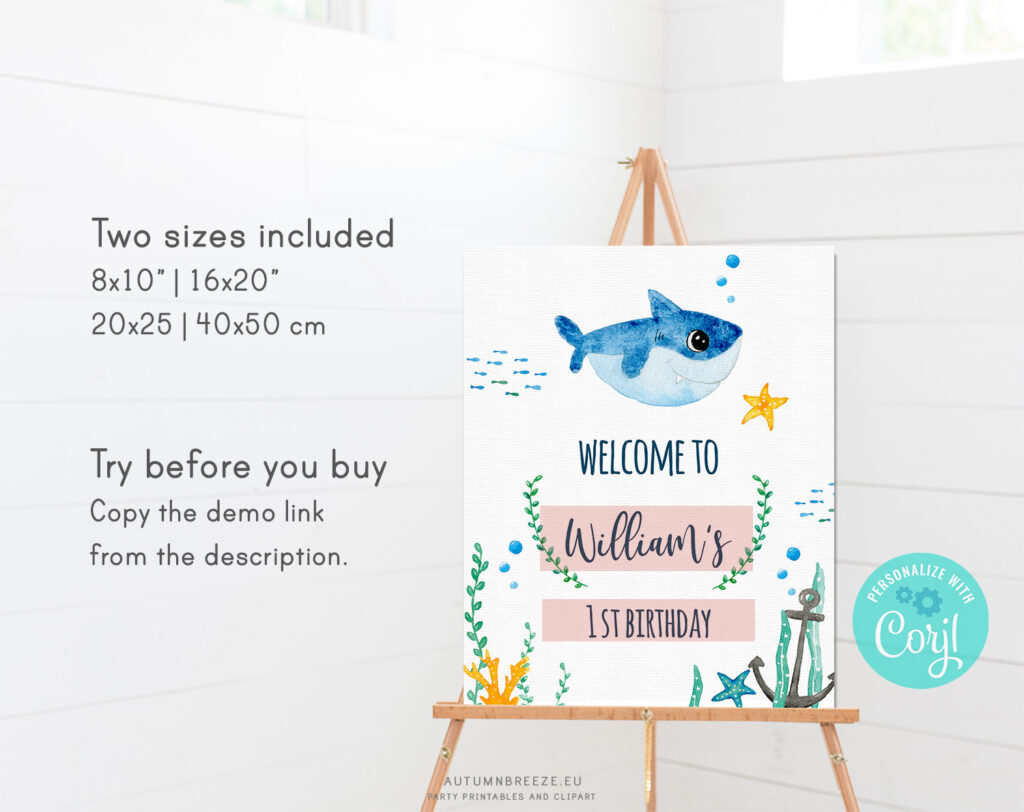 Baby Shark Welcome Sign Template - Party Printables
