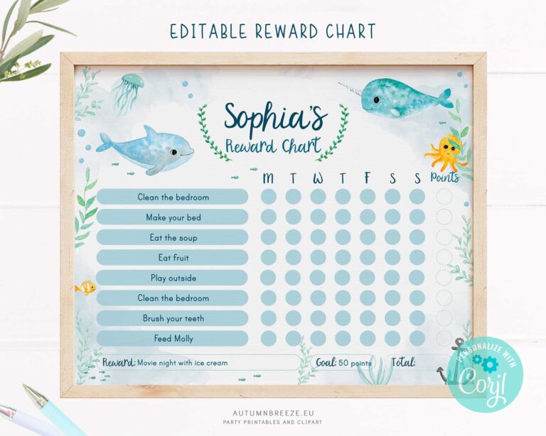 Reward Chart with Under the Sea animals - Printables
