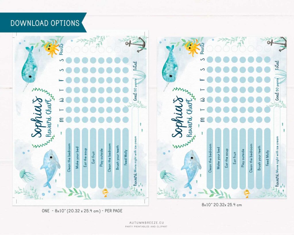 Reward Chart with Under the Sea animals - Printables