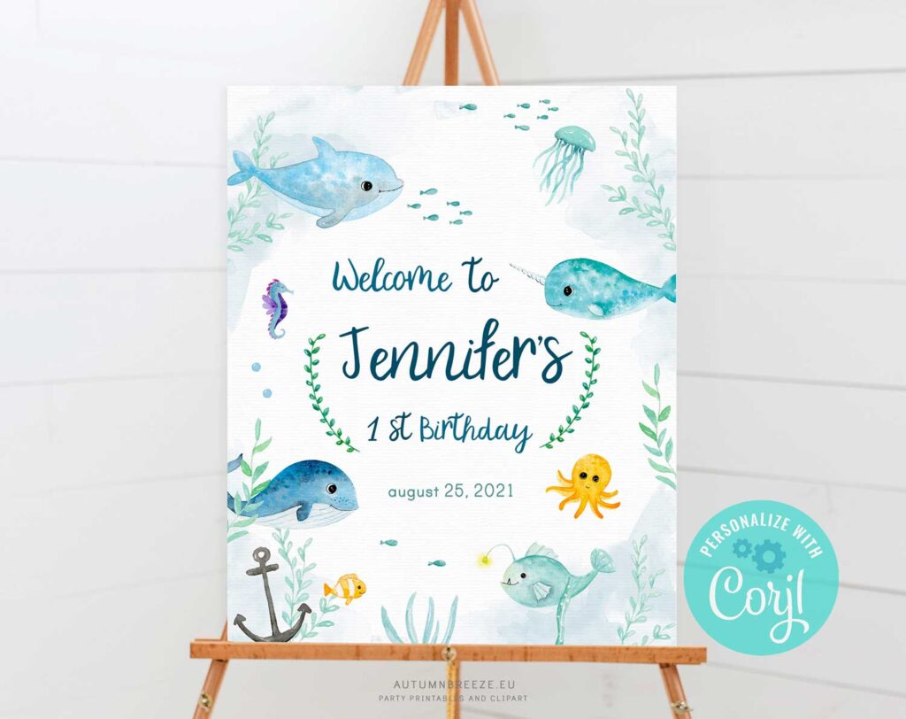 🌊 Under the Sea Welcome Sign – Editable Party Template 🐠