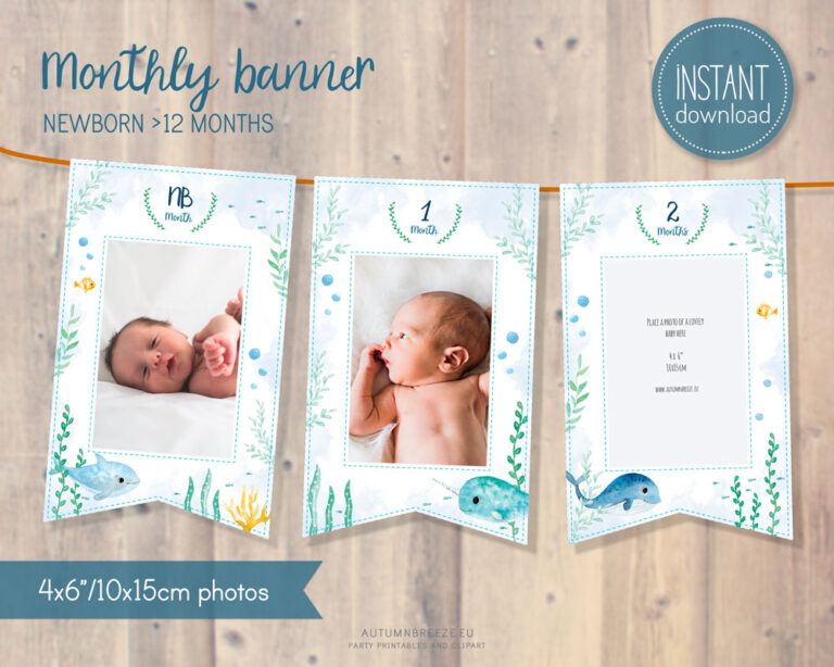 Monthly Photo Banner with Sea Animals - Party Printables