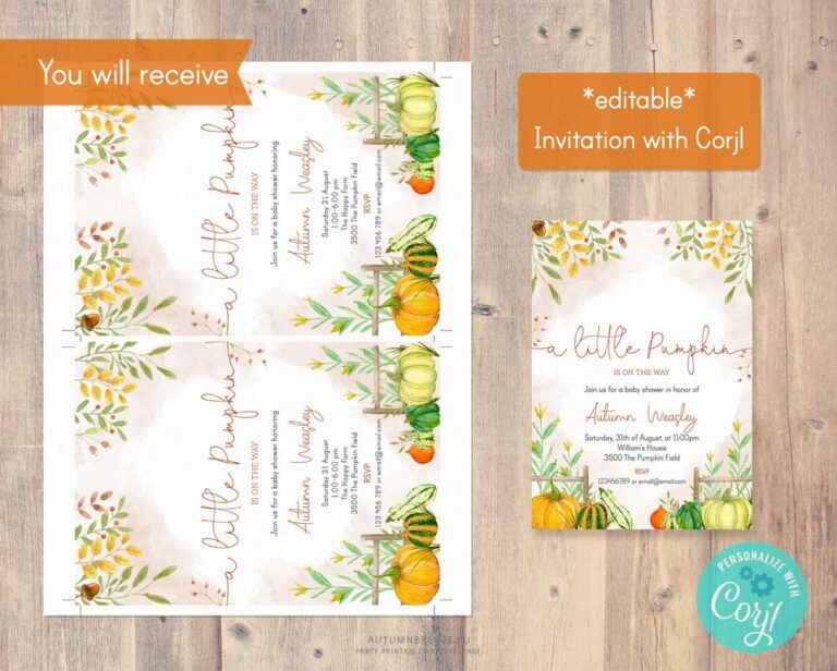 Baby Shower Invitation set with Fall Theme - Party Printables