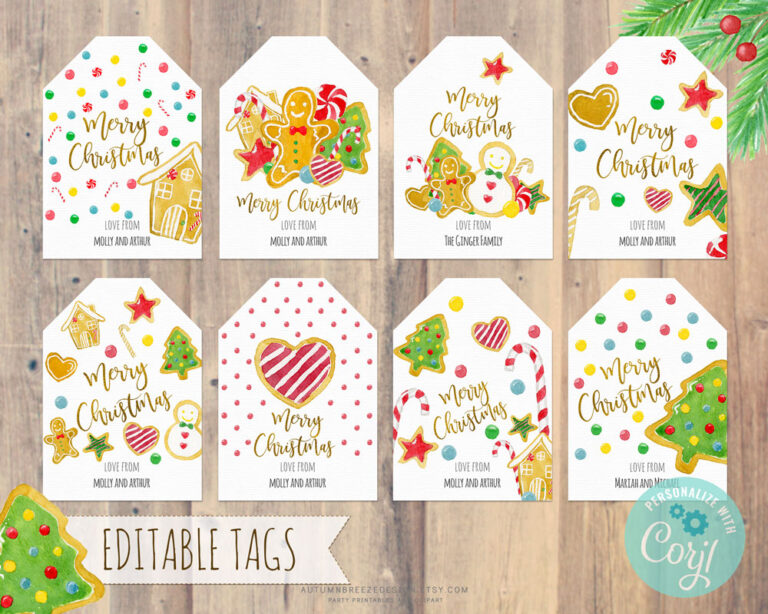 Editable Christmas Gift Tags – Hand-Painted Holiday Labels 🎁