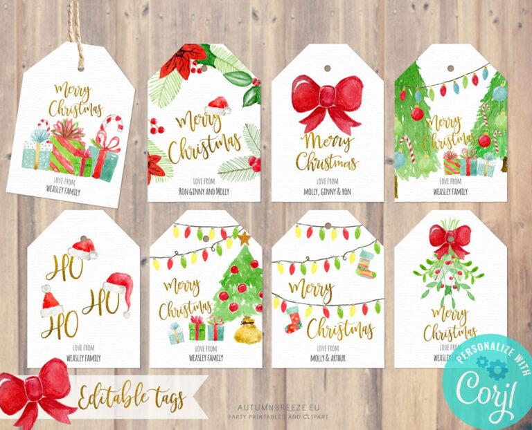 Editable Christmas Gift Tags – Festive Printable Labels 🎄