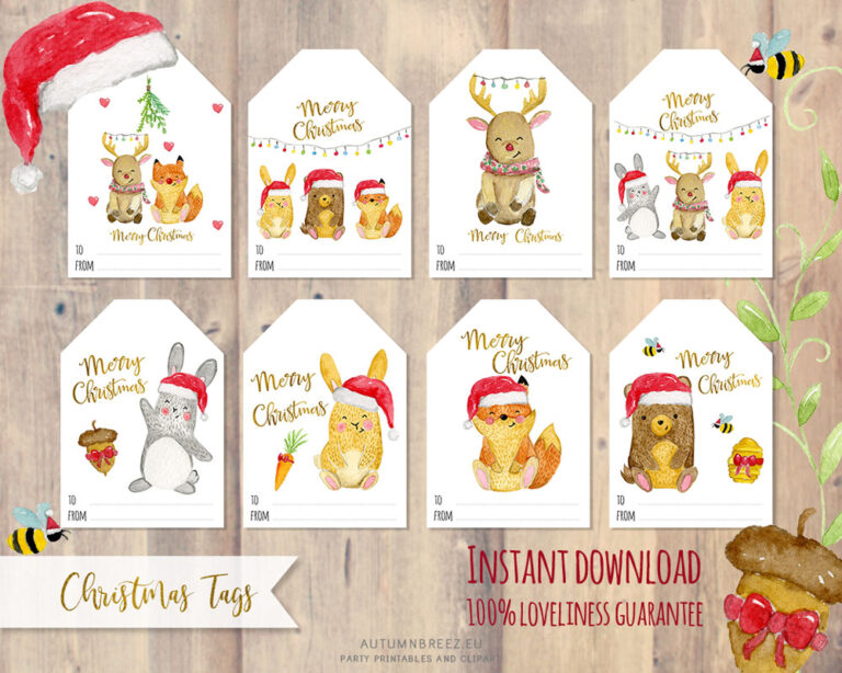 Printable Christmas tags with cute woodland animals