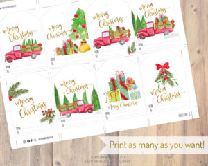Printable gift tags with aChristmas red truck
