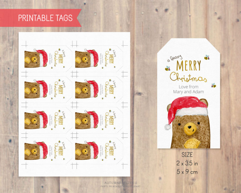 Beary Merry Christmas tag, Cute editable tag template