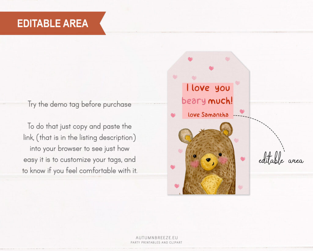 Editable Cute Valentine's Day tag with teddy bear 🧸 ️