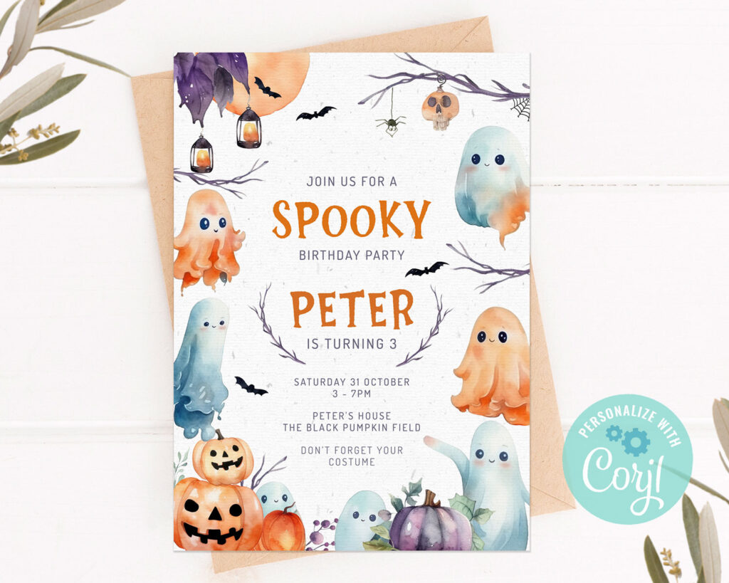 Halloween Birthday invitation with cute ghosts 👻