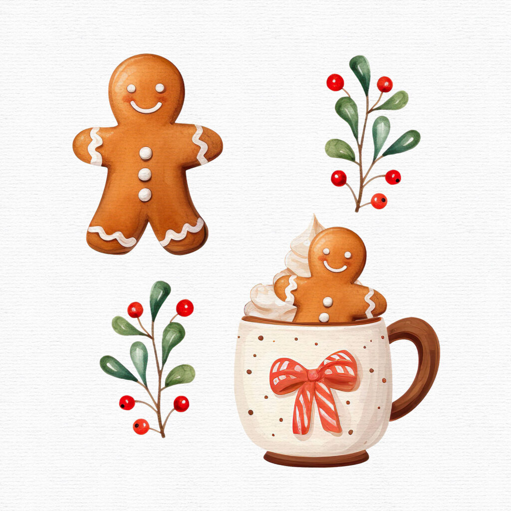 Watercolor Gingerbread Cookies, Christmas Clipart 🎄🍪