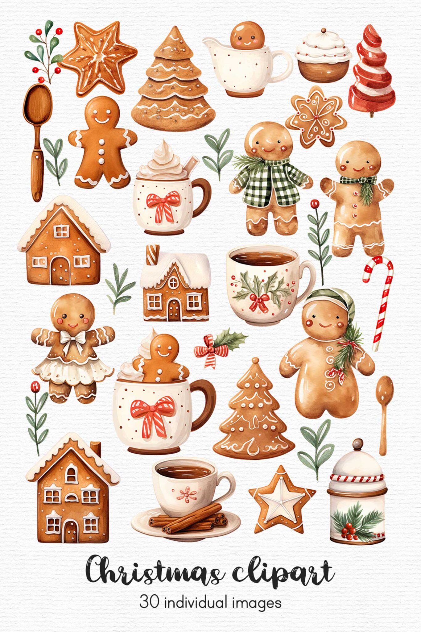 Watercolor Gingerbread Cookies, Christmas Clipart 🎄🍪