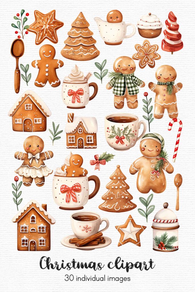 Watercolor Gingerbread Cookies, Christmas Clipart 🎄🍪
