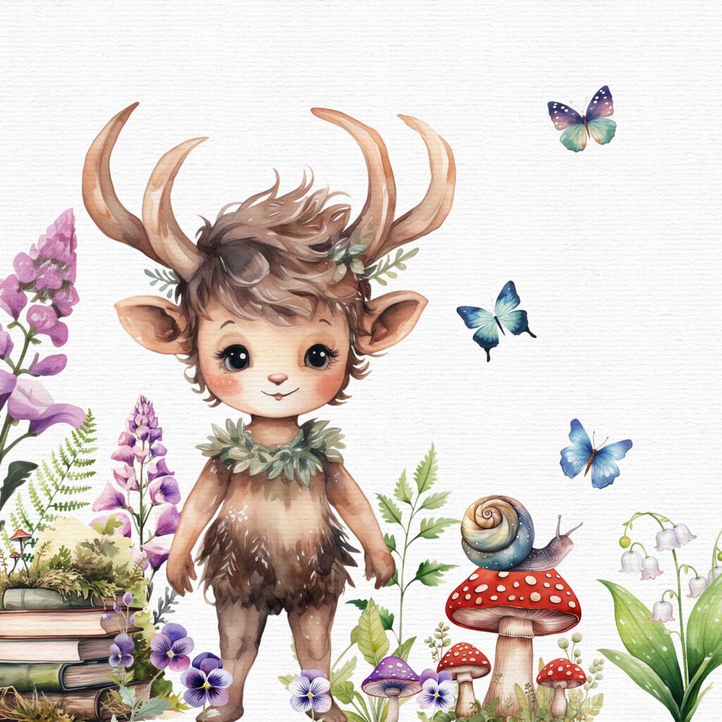 Enchanted forest clipart set. The Faun and the Fairy 🦋