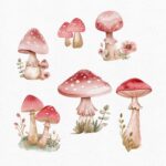 Pink Magic Garden Clipart with Fairies Butterflies mushrooms and Flowers 🦋