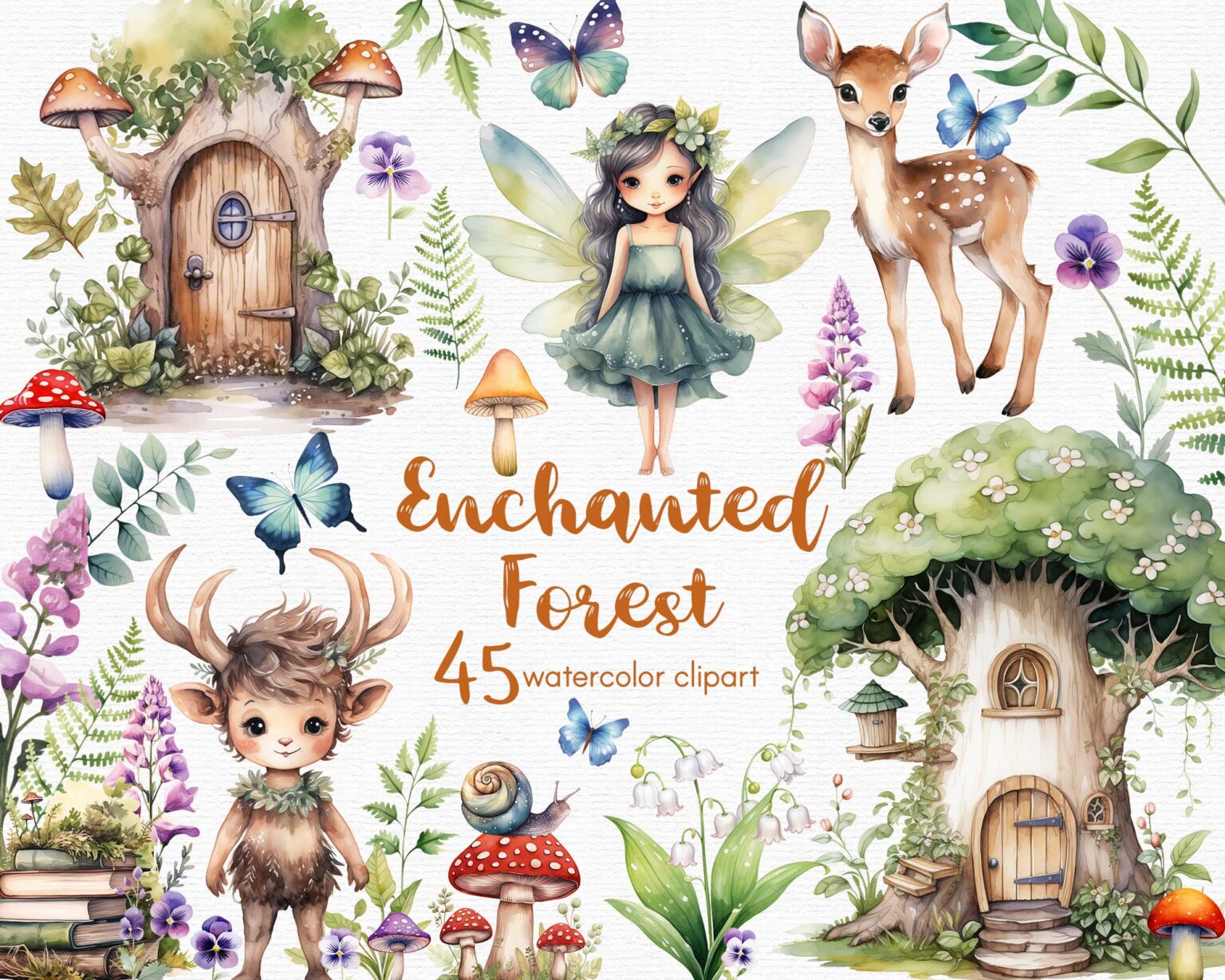Enchanted forest clipart set. The Faun and the Fairy 🦋