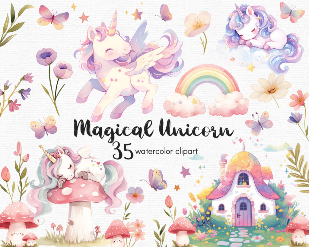 Unicorn Clipart, Magical Unicorn Garden - Autumn Breeze
