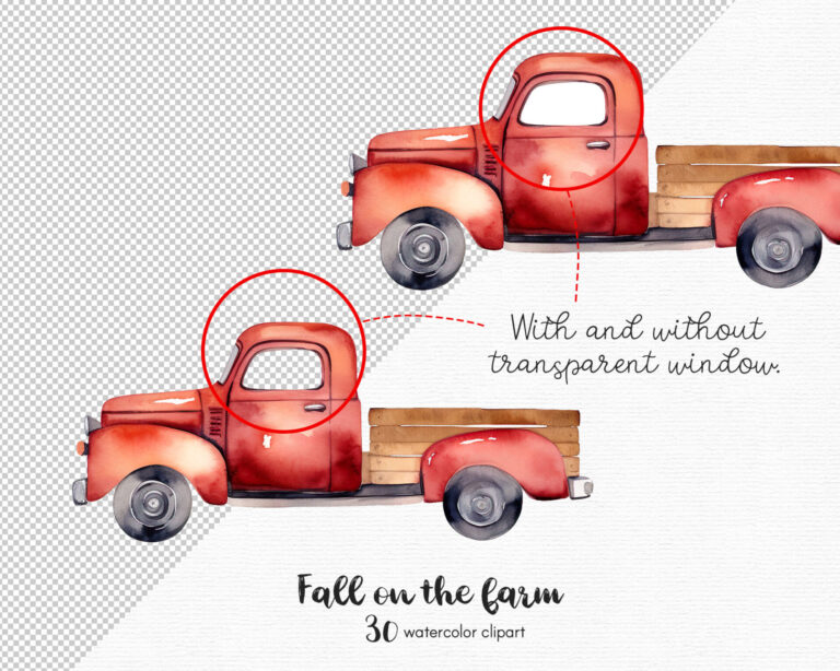 Fall Clipart, Autumn Farm clipart, Red Truck,