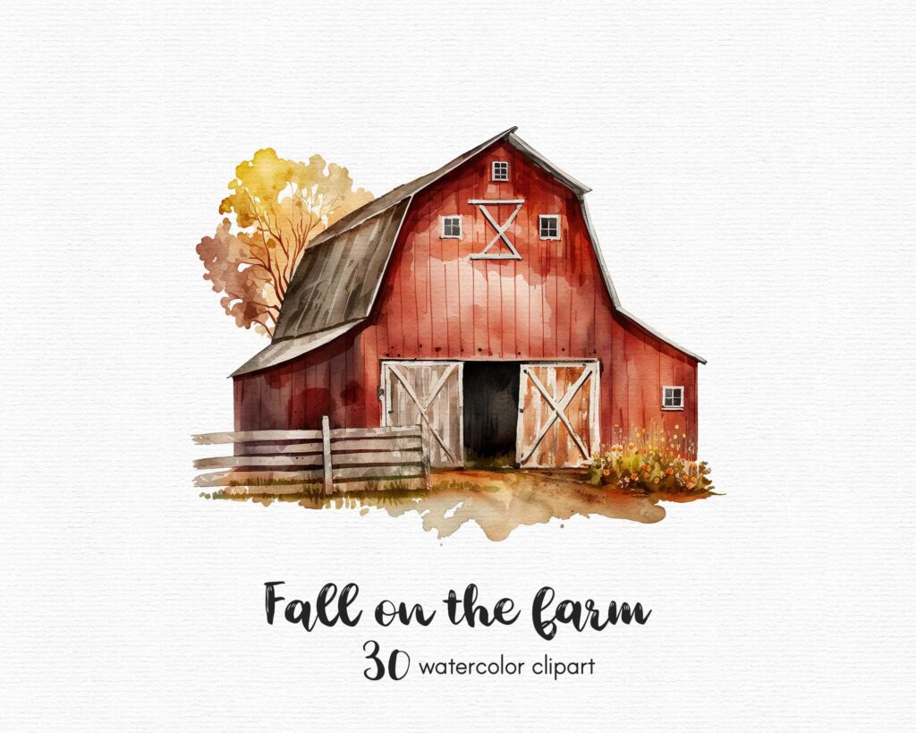 Fall Clipart, Autumn Farm clipart, Red Truck,