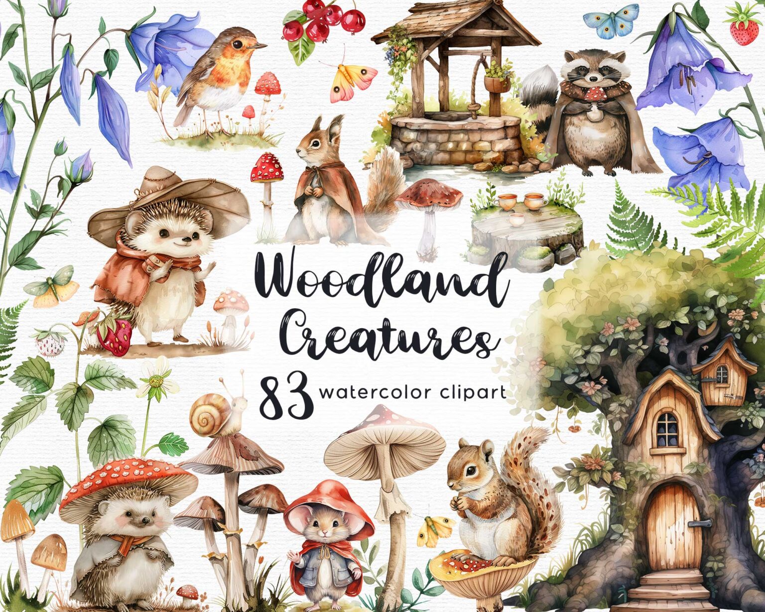 woodland animals clipart bundle! Set of 83 png 🦊 🐻 🐿️