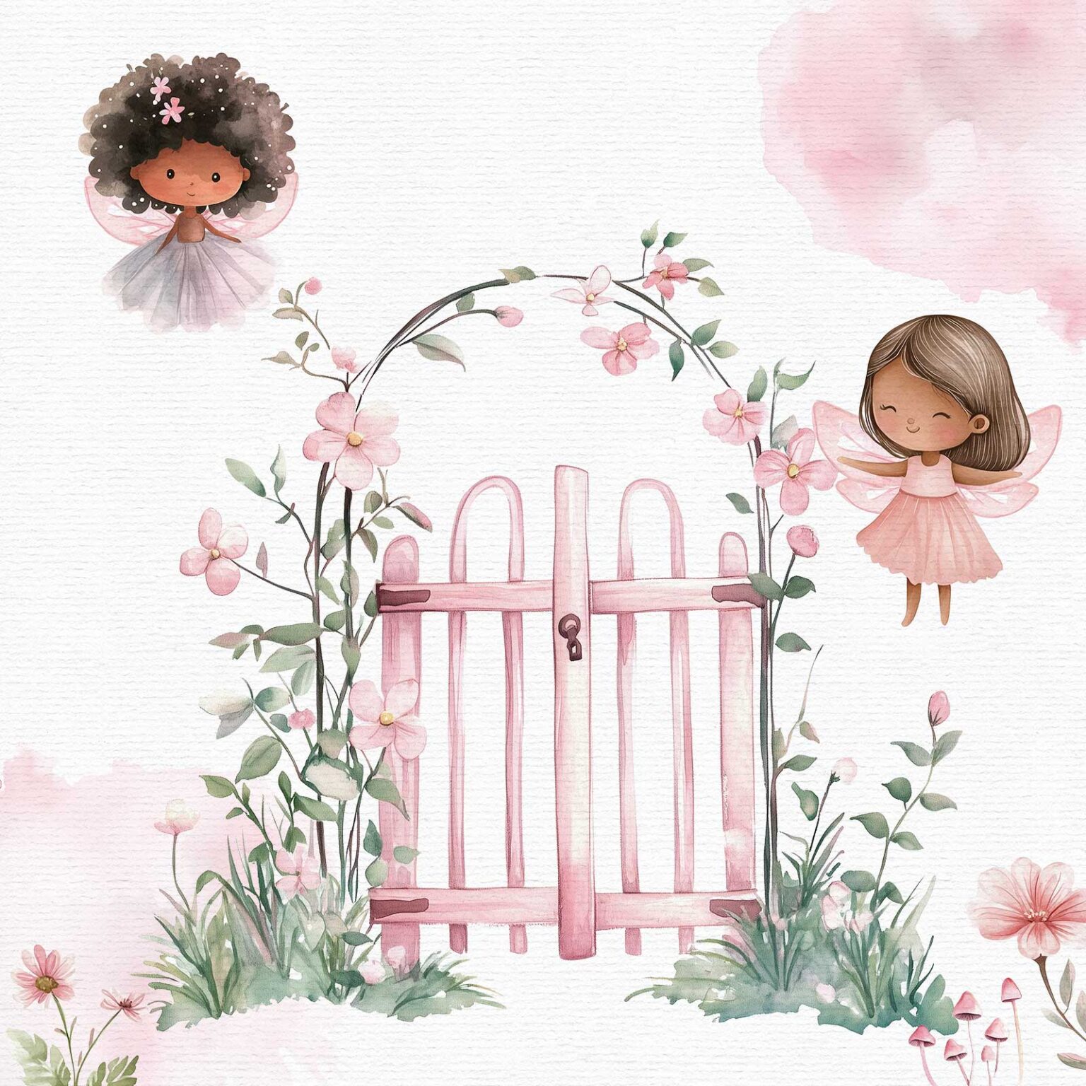 🦄 Pink Fairy Garden Clipart – Unicorn & Fairy PNG Set