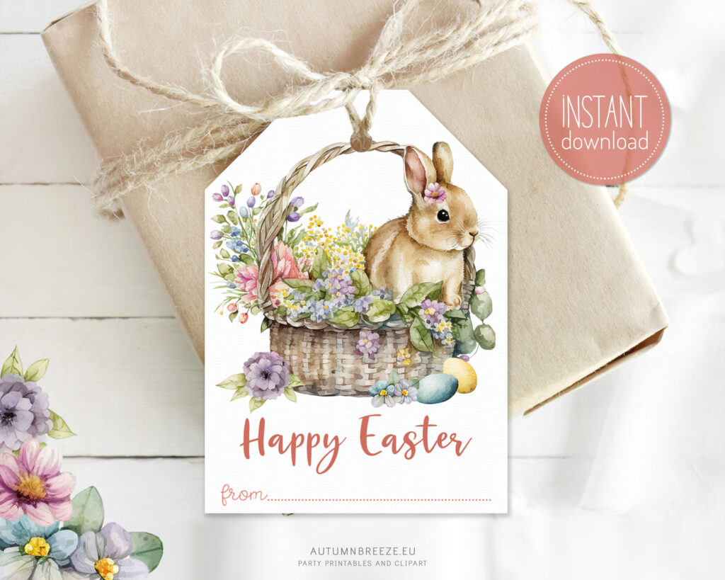 Printable Easter gift tag with a cute bunny 🐰