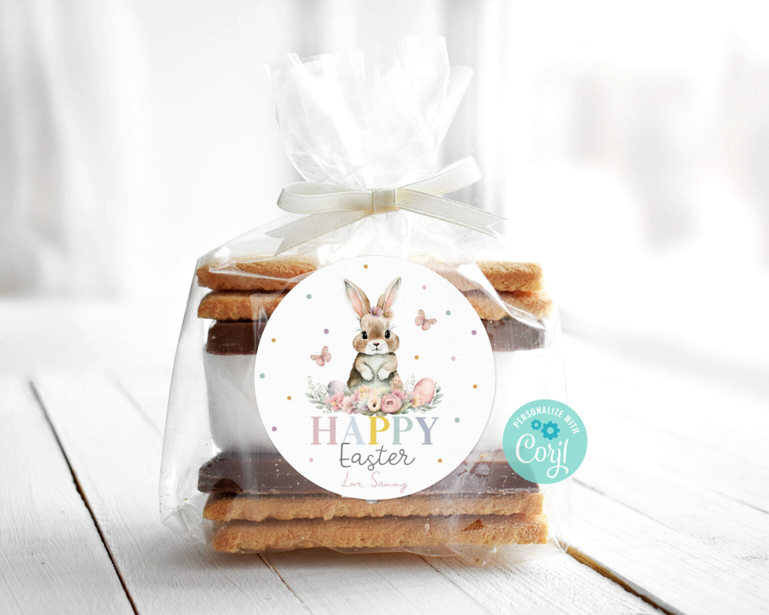 Easter Thank You Tag with Cute Bunny and Floral Design 🐰