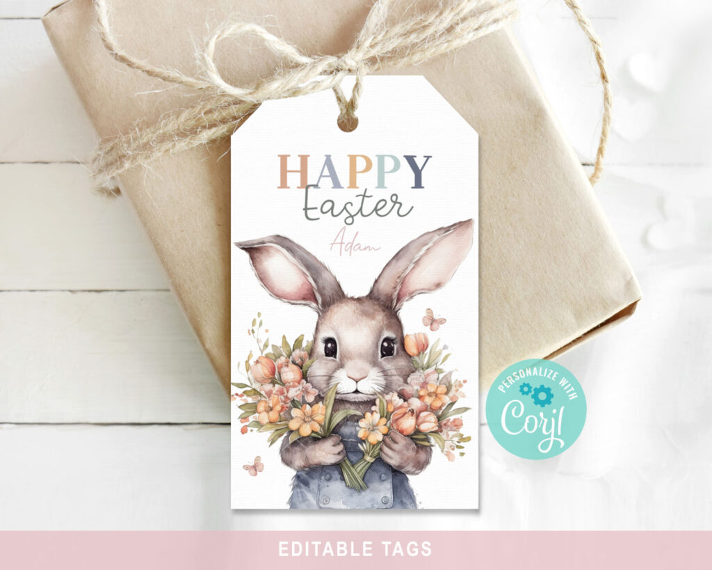Easter Thank You Tag with Cute Bunny and Floral Design 🐰