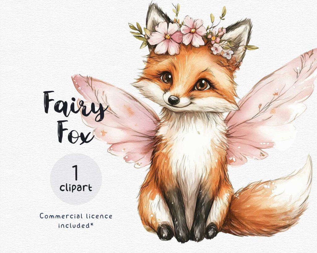 Fox with fairy wings clipart, 1 png graphics with transparent background
