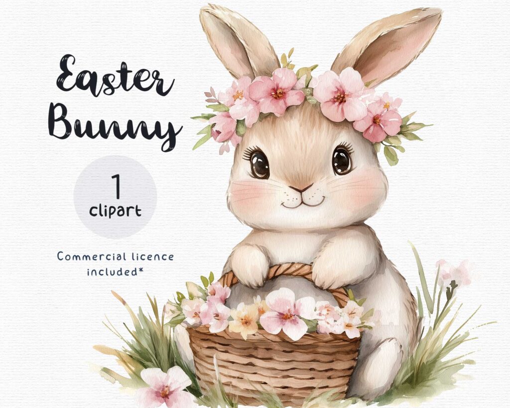 Easter Bunny Clipart – Lovelybunny flower basket PNG 🧚‍♀️🐰