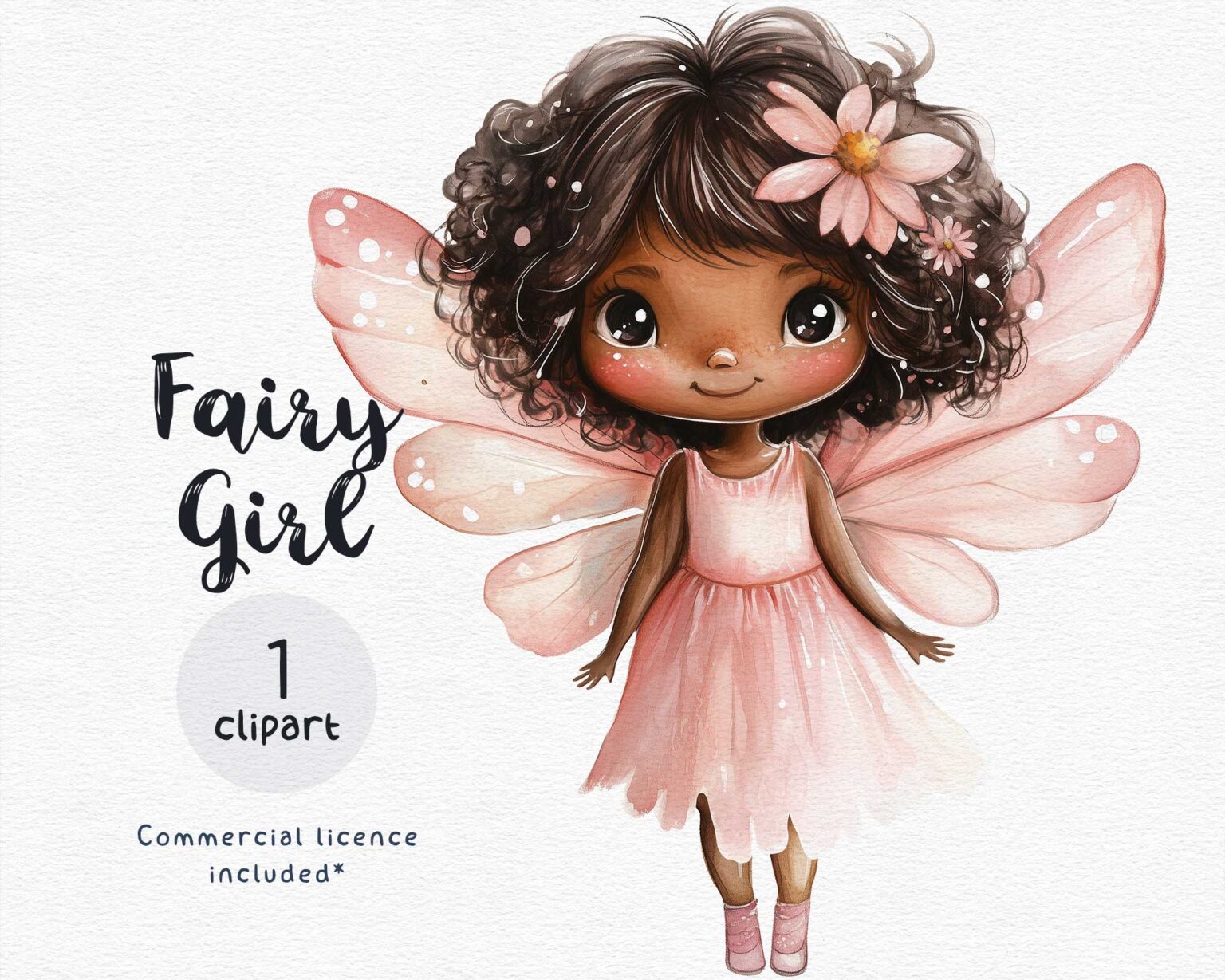 Black Fairy Clipart PNG – Cute Fantasy Fairy Illustration 🧚