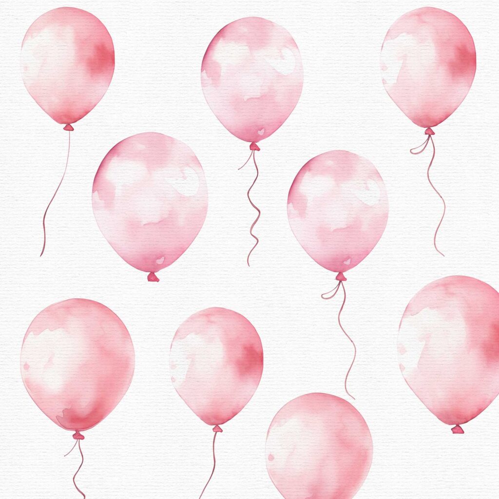 🎂 Pink Birthday Clipart Set – Balloons, Cake & More 🎀